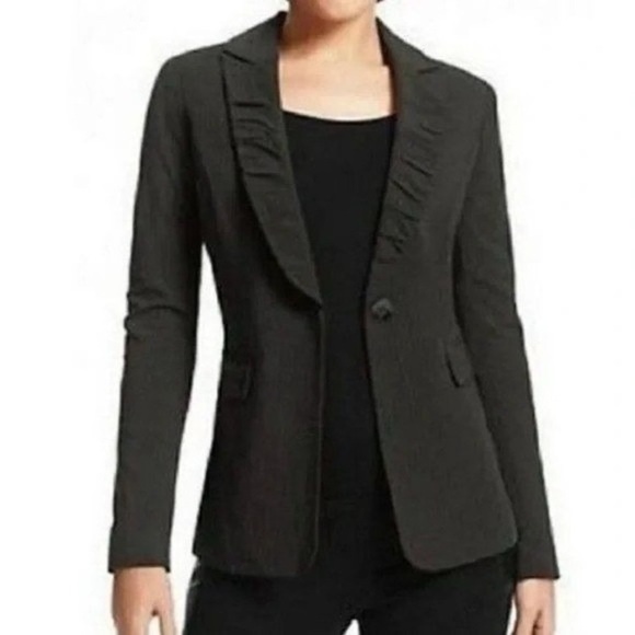 CAbi | Jackets & Coats | Cabi Black Pinstripe Ruched Collar Career ...